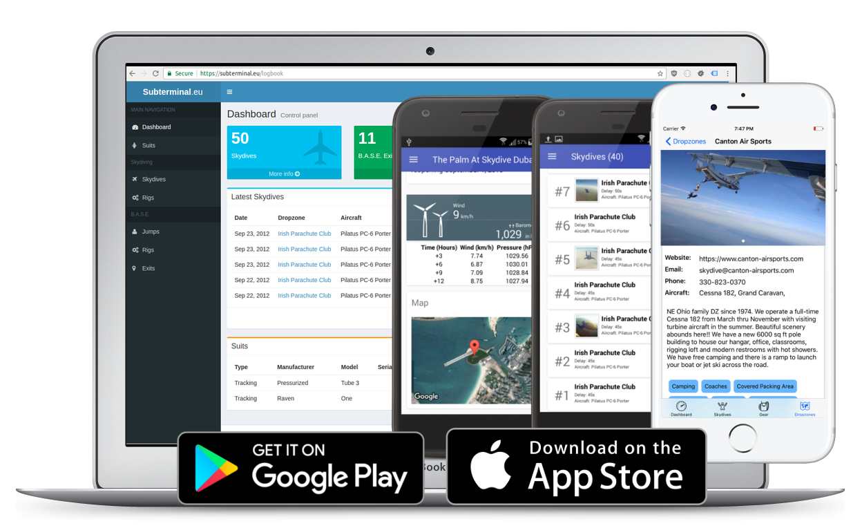 Subterminal - Skydiving & B.A.S.E. Jumping logbook app
